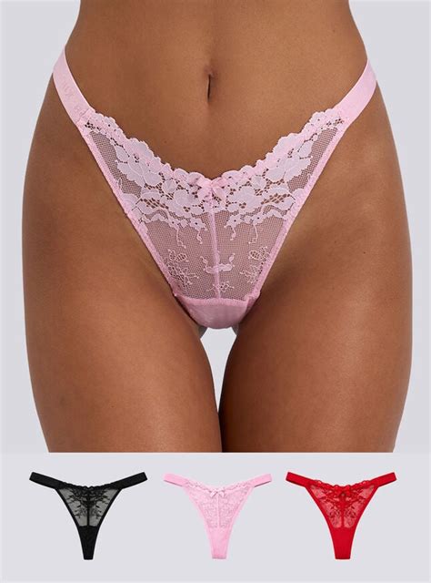 3 Pack Fran Lace Thongs Black Mix Boux Avenue Uk