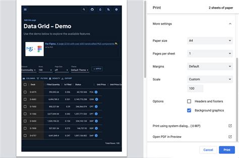 DataGrid Print Style Is Varying Between Light And Dark Mode Issue Mui Mui X GitHub