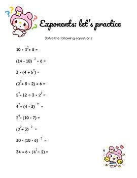 Exponents Practice With KEY By Lindsey White TPT