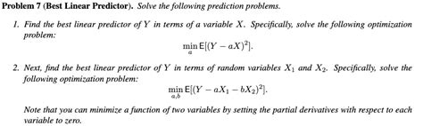 SOLVED Problem Best Linear Predictor Solve The Following Prediction Problems Find The Best