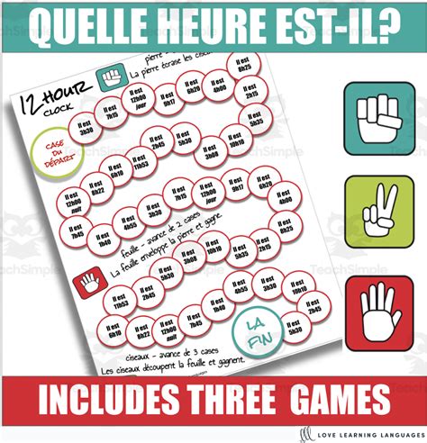 French Telling Time Games 12 And 24 Hour Clock Rock Paper Scissors