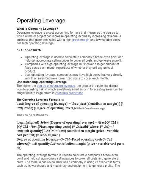 Operating Leverage Pdf Profit Economics Leverage Finance