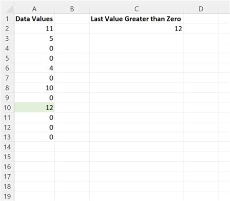 Excel How To Find Last Value In Column Greater Than Zero