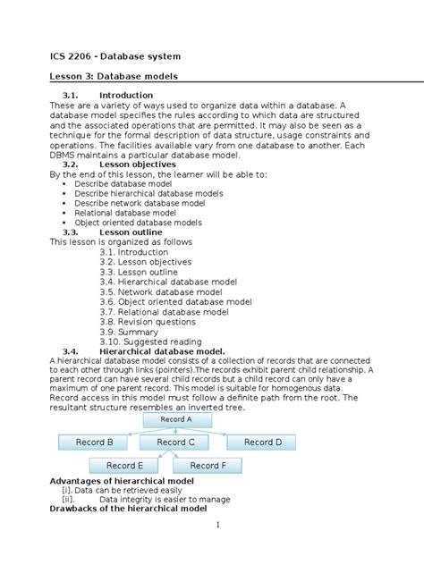 Ics 2206 Database System Juja Pdf Data Model Databases