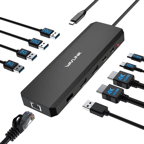 Wavlink Dual 4k Display Hub 10 In 1 Usb C 10g Laptop Docking Station