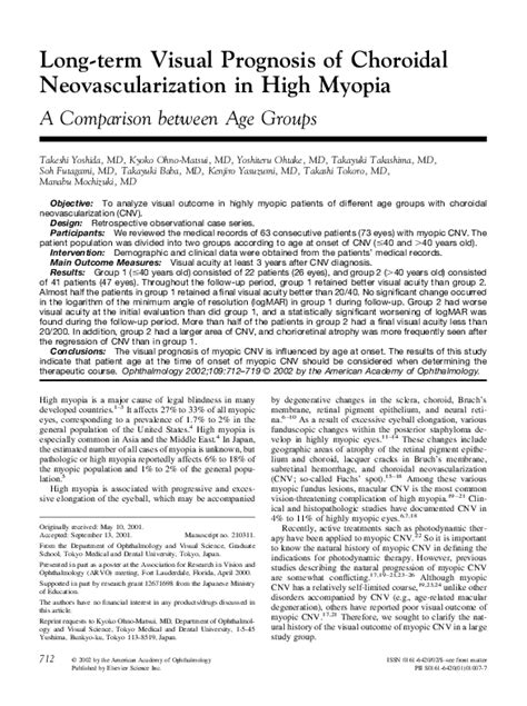 Pdf Long Term Visual Prognosis Of Choroidal Neovascularization In High Myopia