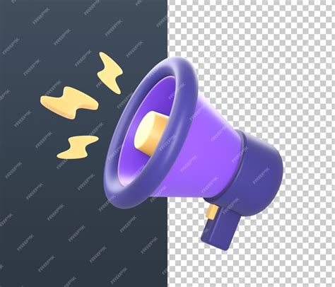 Ui Ux 웹 모바일 앱 소셜 미디어 광고 디자인을 위한 플래시 아이콘이 있는 3d 노란색 보라색 시끄러운 스피커 프리미엄