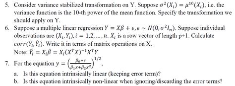 Solved 5 Consider Variance Stabilized Transformation On Y