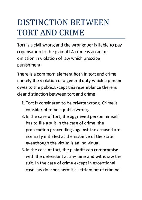 Distinction Between TORT AND Crime And Breach Of Contract DISTINCTION BETWEEN TORT AND CRIME