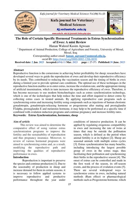 Pdf The Role Of Certain Specific Hormonal Treatments In Estrus