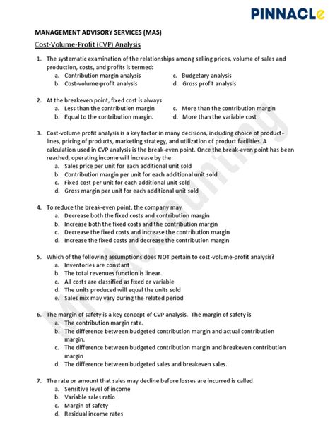 Mas Cvp Analysis Handouts Pdf Business Process Evaluation