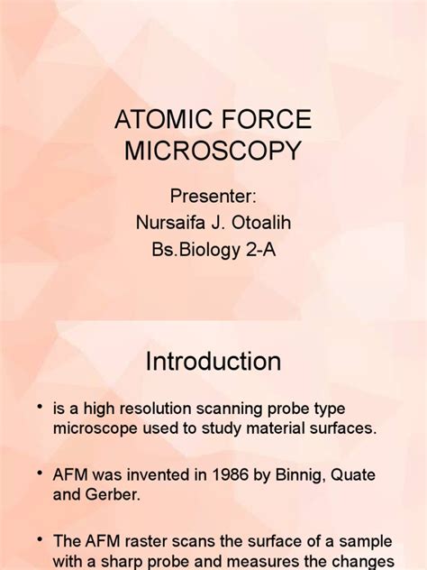 An Introduction To Atomic Force Microscopy Imaging Modes Applications And Advantages Pdf