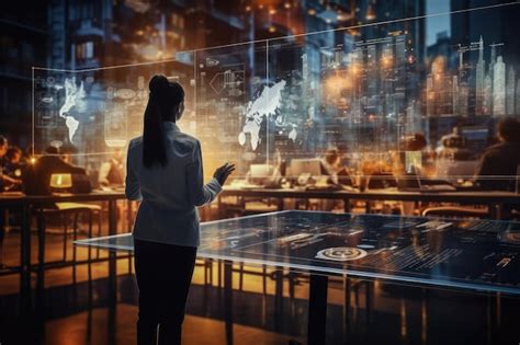 Premium Ai Image Business People Analysis Big Data Statistic Using Interface Futuristic