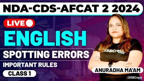 Nda Cds Afcat 2 2024 Exam English Spotting Errors Important Rules Class 1