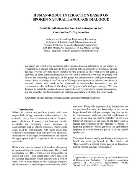 Pdf Human Robot Interaction Based On Spoken Natural Language Dialogue