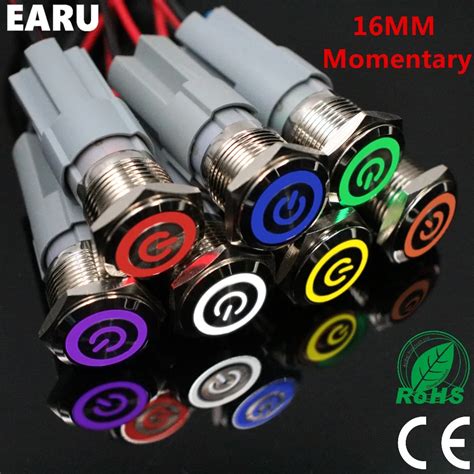 16mm Press Metal Push Button Switch Waterproof Momentary Reset LED Light Illuminated Car Engine