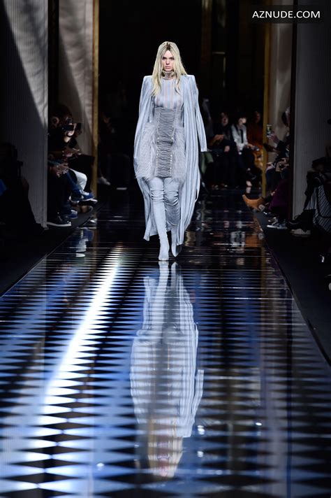 Kendall Jenner Walked The Runway Braless At Balmain Show Paris Fashion Week AZNude