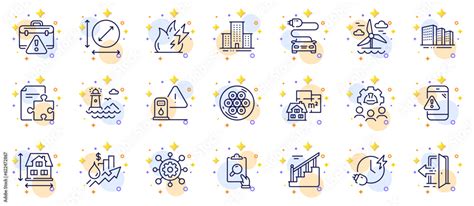 Outline Set Of Windmill Lighthouse And Framework Line Icons For Web App Include Stairs