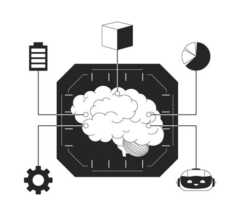 Machine Learning Brain Black And White 2d Illustration Concept Data