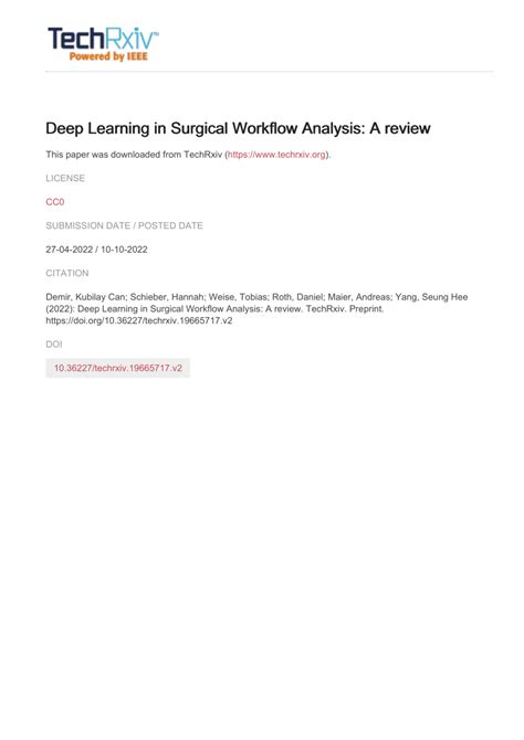 Pdf Deep Learning In Surgical Workflow Analysis A Review