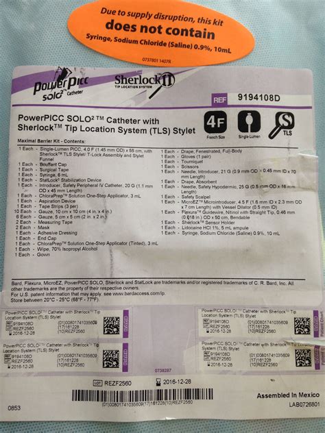 New BARD 9194108D PowerPicc SOLO Catheter W Sherlock Tip Location System TLS Stylet 4F X