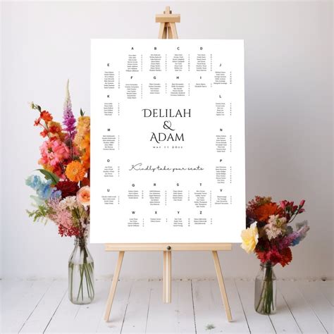 Alphabetical Wedding Seating Chart Seating Chart Board Wedding Table