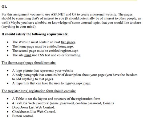 Solved Q1 For This Assignment You Are To Use Aspnet And