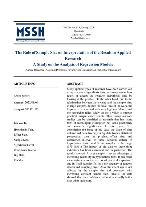Pdf The Role Of Sample Size On Interpretation Of The Result In