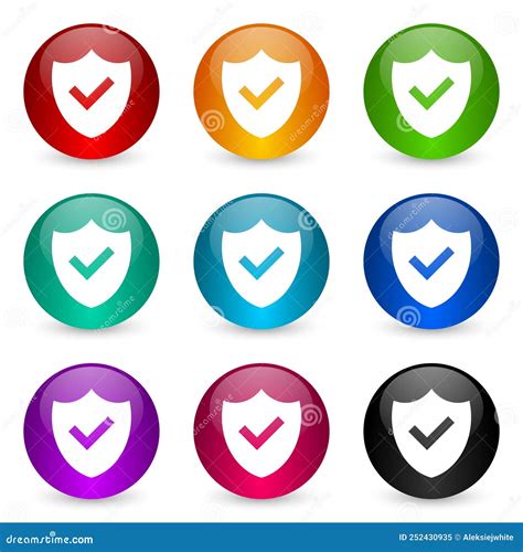 Shield Icon Set Colorful Glossy D Rendering Ball Buttons In Color Options For Webdesign And