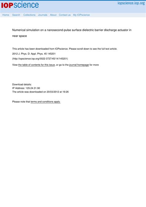 Pdf Numerical Simulation On A Nanosecond Pulse Surface Dielectric