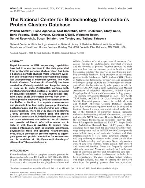 Pdf The National Center For Biotechnology Informations Protein
