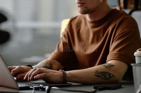 Hands Of Male It Developer Typing On Laptop Keyboard While Working In