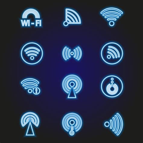 Premium Vector Set Of Blue Wifi Wave Signal Signs Isolated On Dark Background Vector Illustration