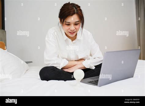Woman Study At Home By Webcam Stock Photo Alamy