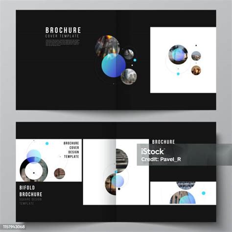 사각형 디자인 폴드 브로셔 잡지 전단지에 대 한 두 개의 커버 템플릿의 벡터 레이아웃 심플한 디자인의 미래형 컨셉 원과 별을 형성 하는 동그라미와 둥근 모양의 창조적 인