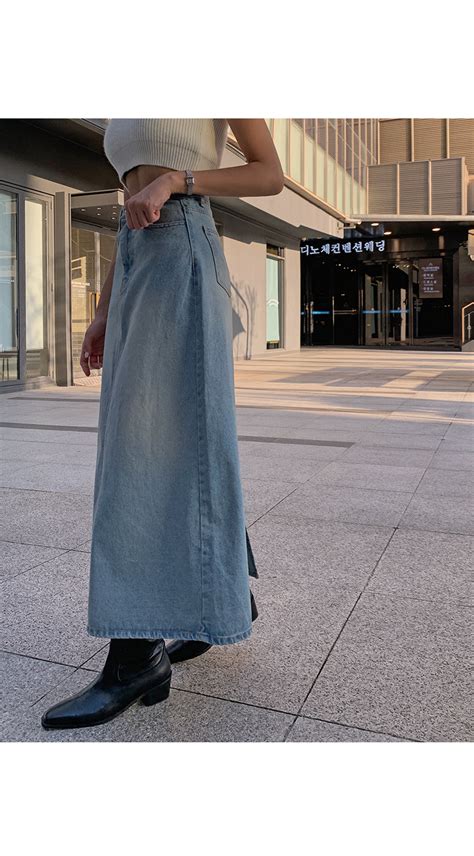 라움 데님 롱 스커트