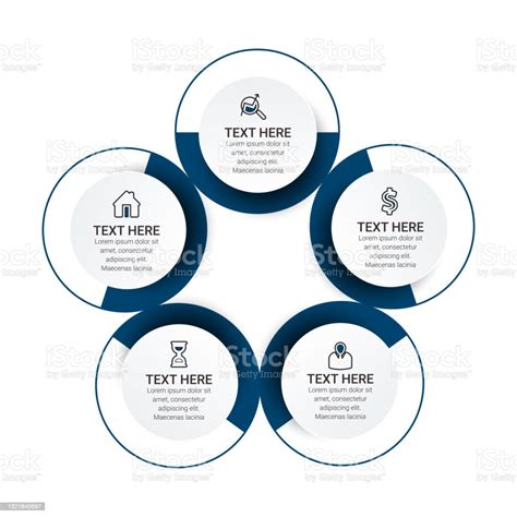 선형 아이콘이 있는 벡터 인포그래픽 요소와 원 주위에 배치된 텍스트 배치위치입니다 인포그래픽 디자인 템플릿입니다 벡터 그림입니다 그래프에 대한 스톡 벡터 아트 및 기타