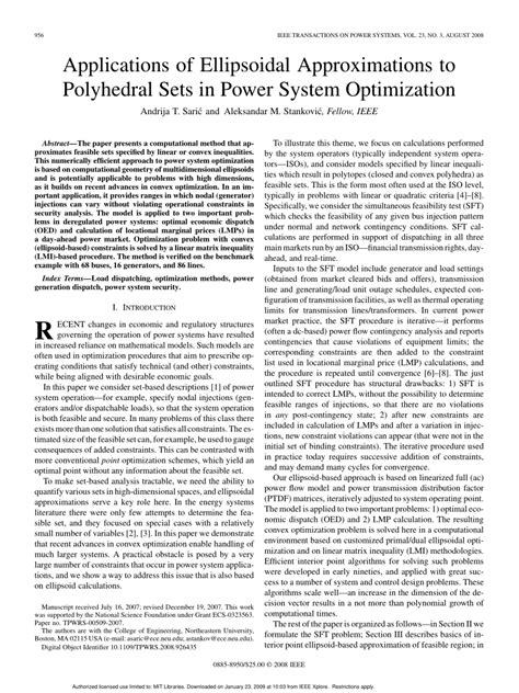 Pdf Applications Of Ellipsoidal Approximations To Polyhedral Sets In Power System Optimization