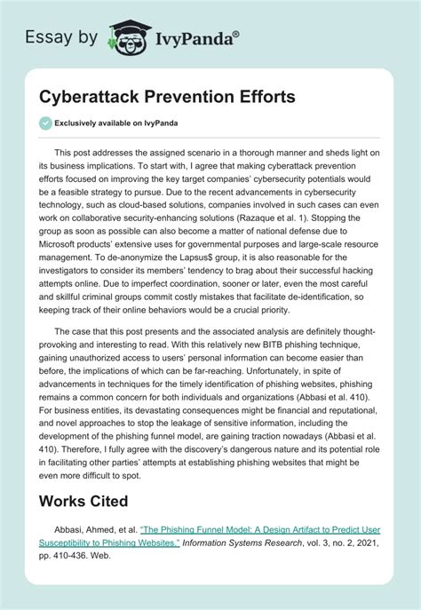 cyberattack prevention efforts 295 words essay example