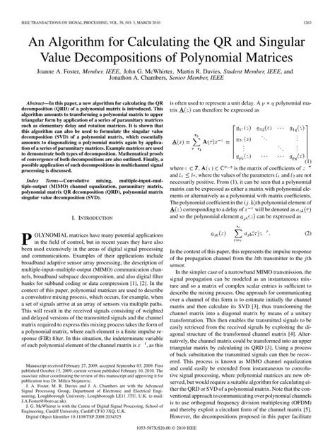 Pdf An Algorithm For Calculating The Qr And Singular Value