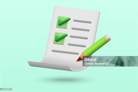 녹색 배경에 체크리스트 및 설문 조사 개념 연필과 메모장 아이콘 3d 벡터 일러스트 레이 션 디자인 체크리스트에 대한 스톡 벡터 아트 및 기타 이미지 Istock