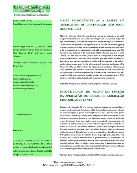 Pdf Maize Productivity As A Result Of Application Of Controlled And Slow Release Urea