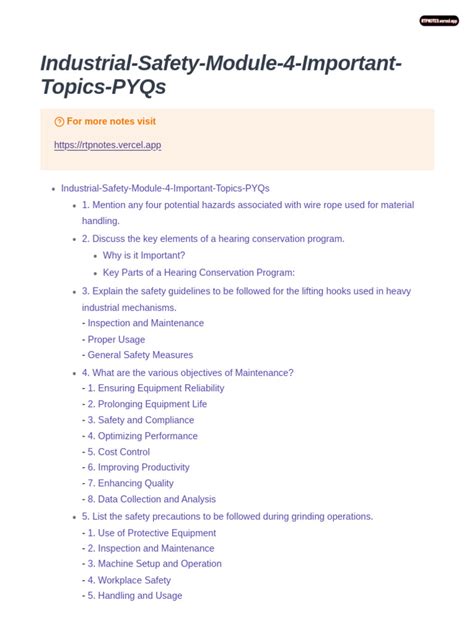 Industrial Safety Module 4 Important Topics Pyqs Pdf Personal