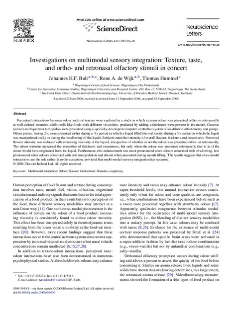 Pdf Investigations On Multimodal Sensory Integration Texture Taste