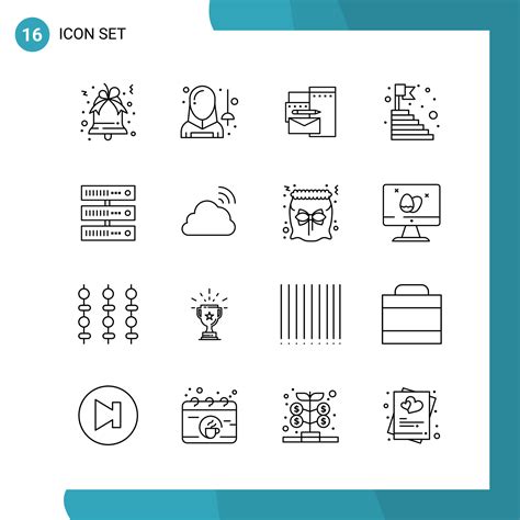 Vector Pack Of 16 Outline Symbols Line Style Icon Set On White Background For Web And Mobile