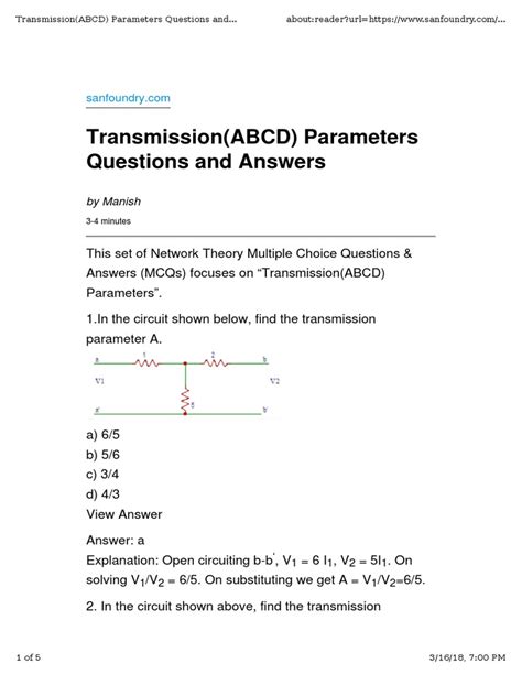 questions on two port networks pdf computer engineering electronics