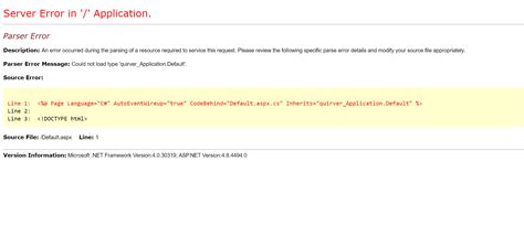 error with migrating from website to web application could not load