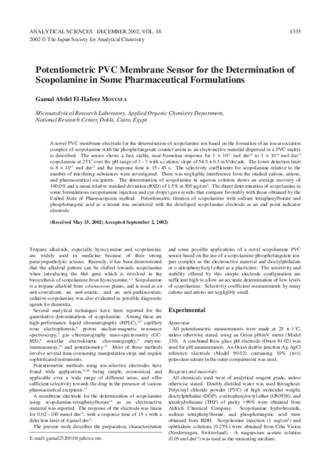 Pdf Potentiometric Pvc Membrane Sensor For The Determination Of Scopolamine In Some