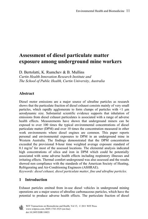 Pdf Assessment Of Diesel Particulate Matter Exposure Among