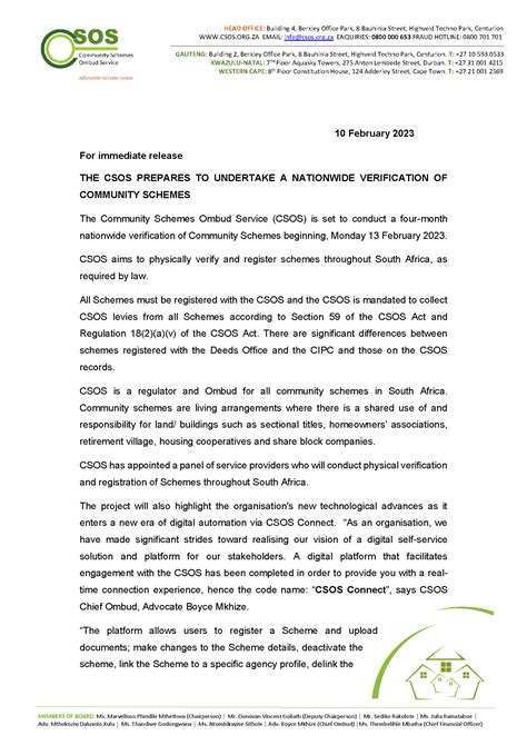 the csos prepares to undertake a nationwide verification of community